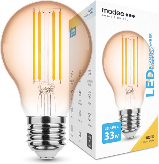 Modee Lighting LED Filament lamp - E27 A60 4W - 1800K zeer warm wit licht | bol.com