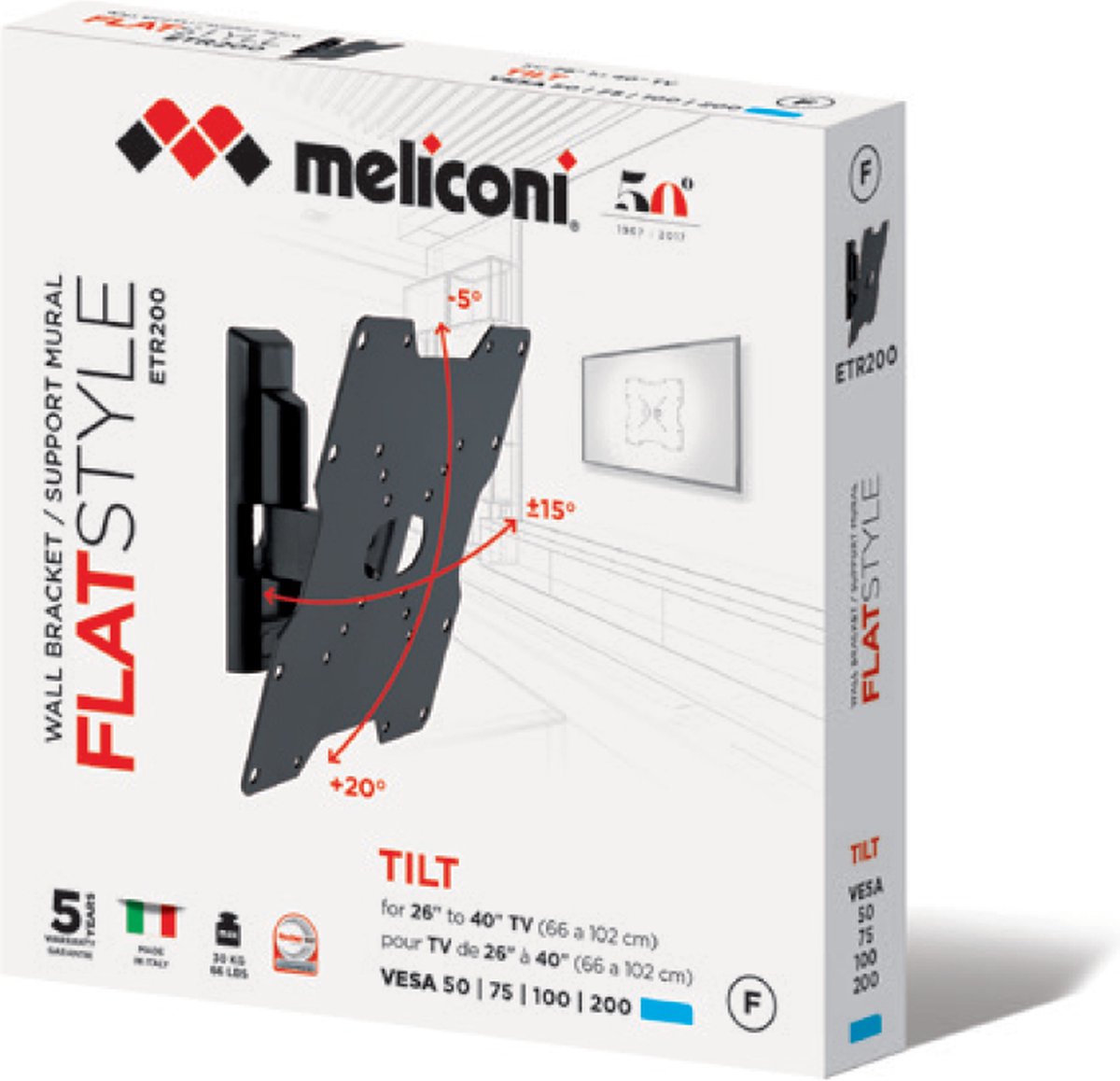 Meliconi - Flatstyle ETR200 wendbare muurbeugel dubbele arm 26-40 ...