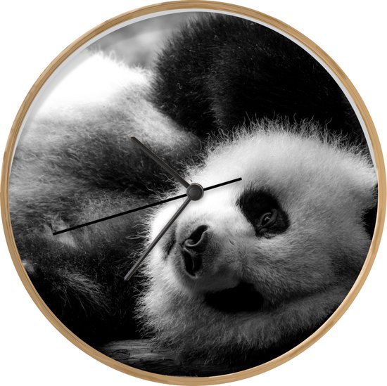 Klok - Ø 30 cm - Dierenprofiel rollende panda in zwart-wit ...
