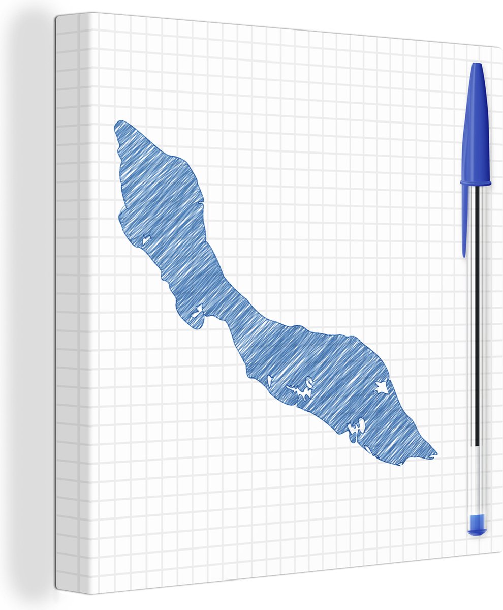 Canvas Schilderij Een tekening van Curaçao met een balpen - 50x50 cm ...