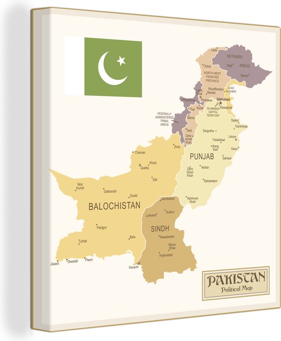 Canvas Schilderij Een illustratie van een kleurrijke kaart van Pakistan ...