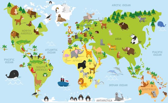 3x Posters carte du monde avec animaux / habitats naturels - 84 x 52 cm ...