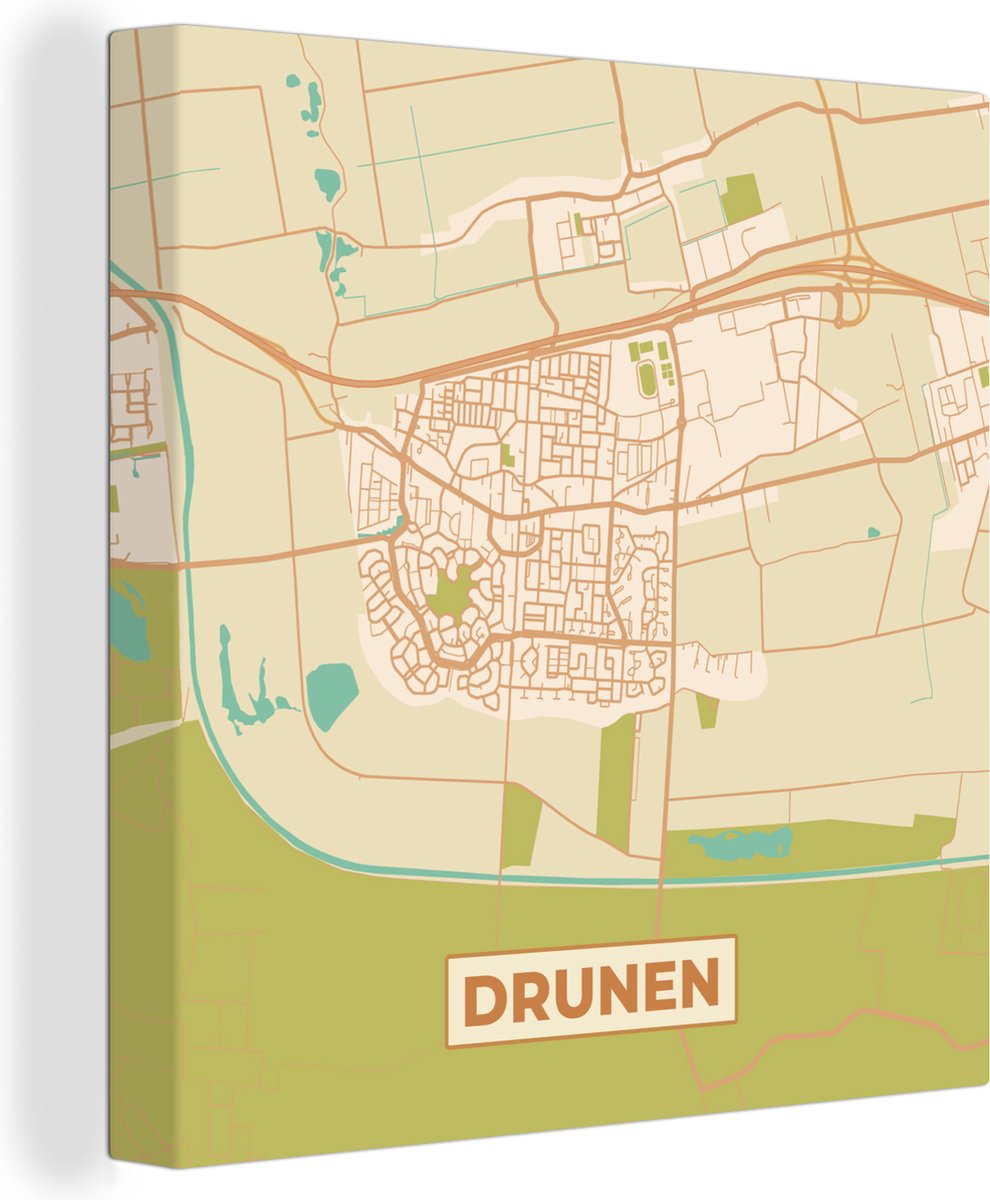 Canvas Schilderij Vintage - Kaart - Drunen - Plattegrond - Stadskaart ...