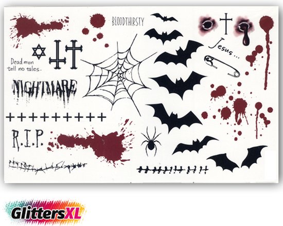 GlittersXL - Temporary Halloween Tattoo #3 spinnen vleermuis [Make-up ...