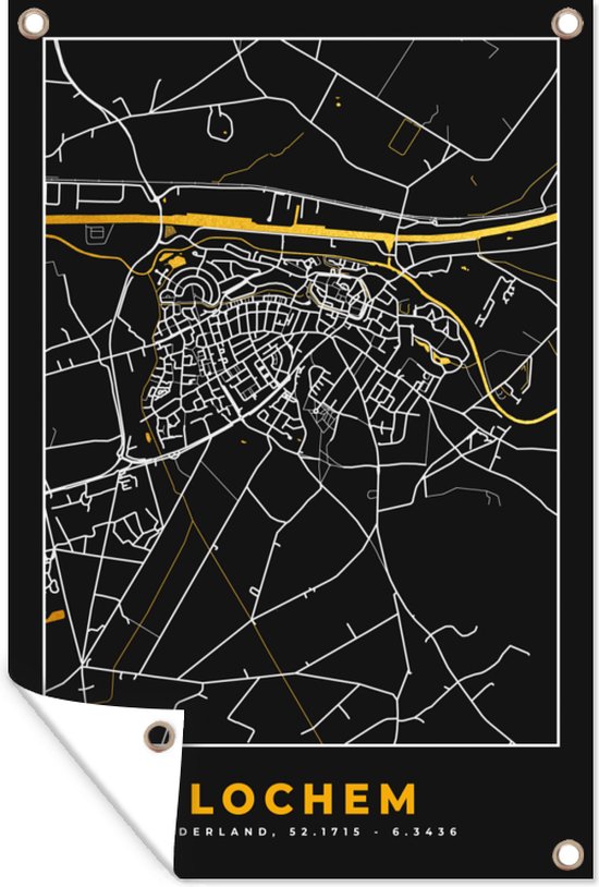 Muurdecoratie Lochem - Plattegrond - Kaart - Black en gold - Stadskaart ...