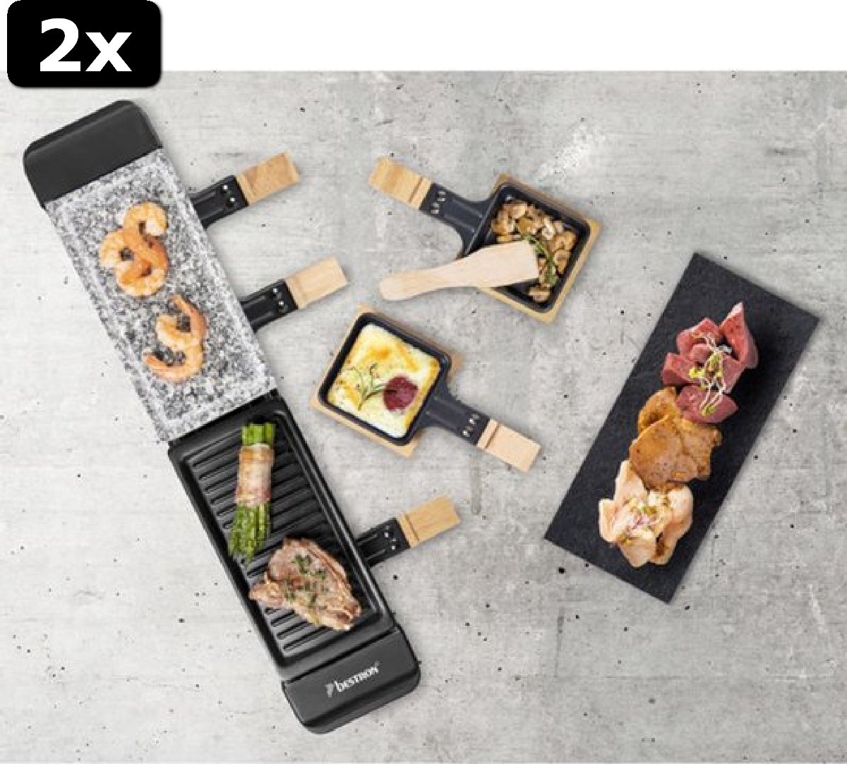 2x Bestron elektrische Gourmetstel, Raclette voor maximaal 4 personen ...