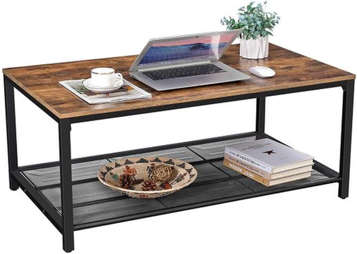 Table basse - de style industriel - avec étagère grillagée | bol.com