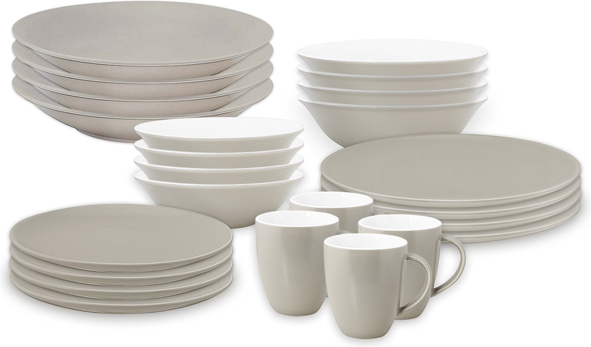 vtwonen Serviesset - Matt Flax - Porselein - 24-delig | bol
