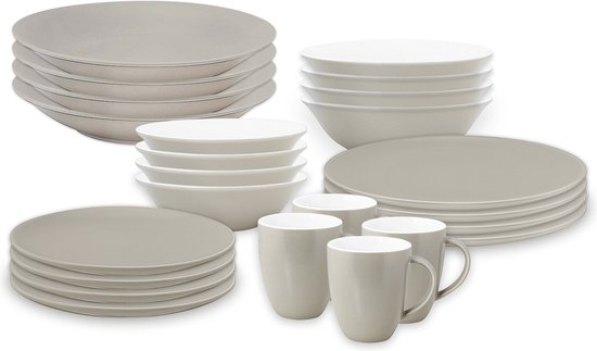 vtwonen Serviesset - Matt Flax - Porselein - 24-delig | bol