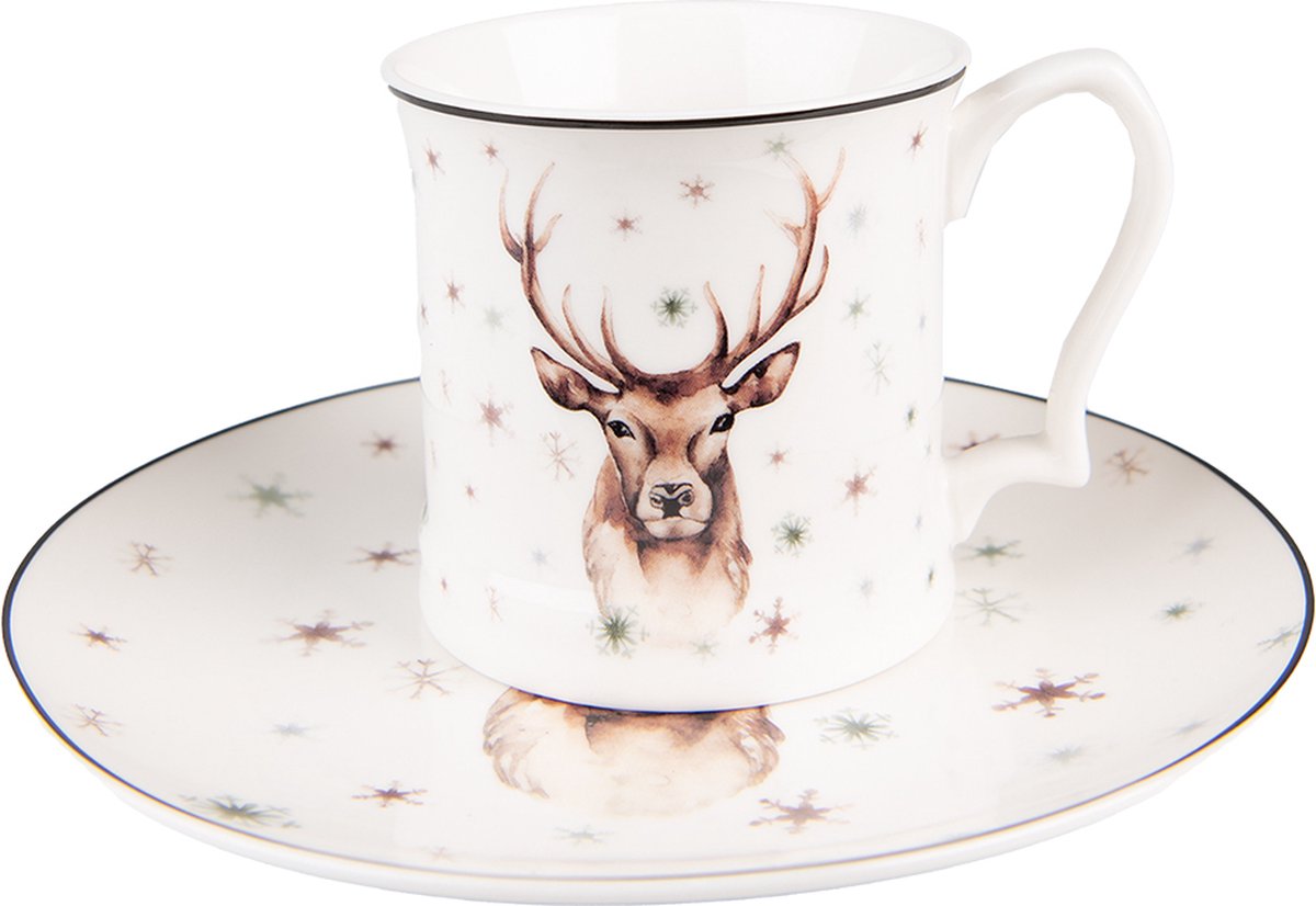 Clayre & Eef Ontbijtbord Ø 21 cm Wit Porselein Rendier Bord Eetbord ...