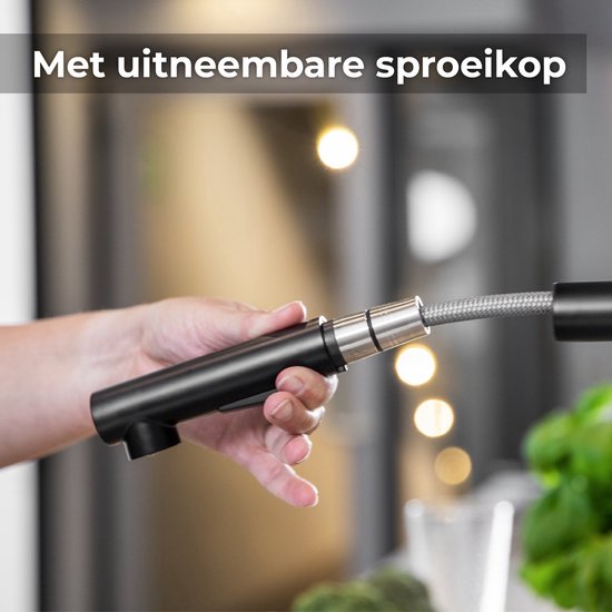 Mizzo Mauro Zwarte Keukenkraan met Uittrekbare Uitloop - Mengkraan met Handdouche -... | bol.com