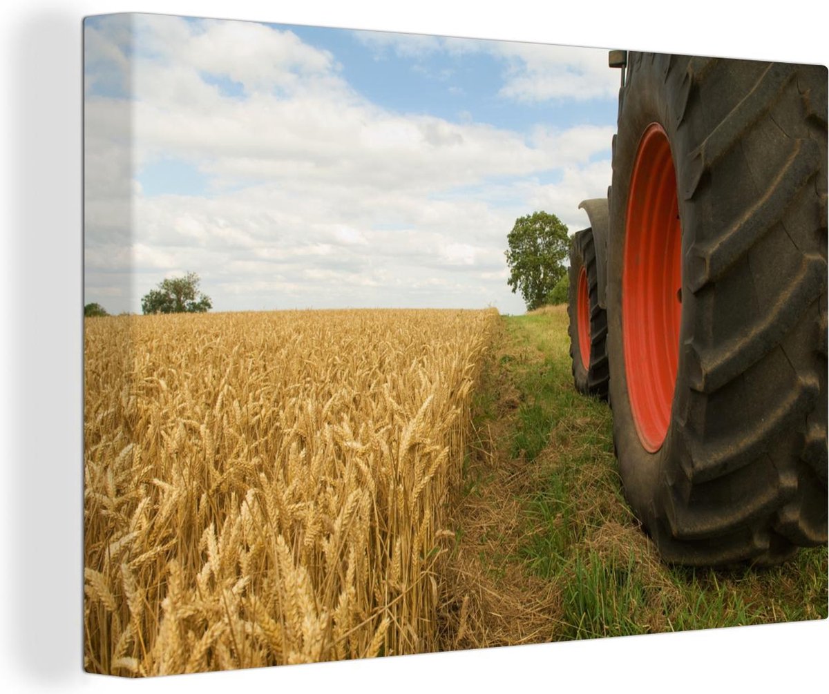 Canvas Schilderij Trekker - Wielen - Tarwe - 150x100 cm - Wanddecoratie ...