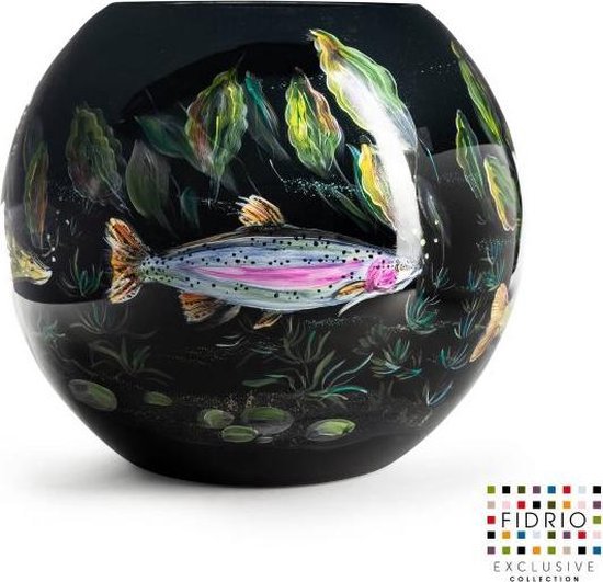 Design vaas bol - Fidrio HAND PAINTED FISH BLACK - glas, mondgeblazen ...