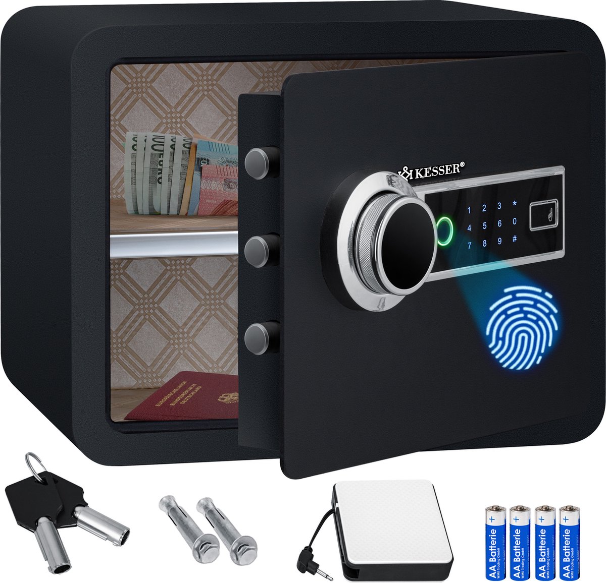 KESSER® Elektronische Kluis met cijferslot en Vingerafdruk - 38x30x30cm ...