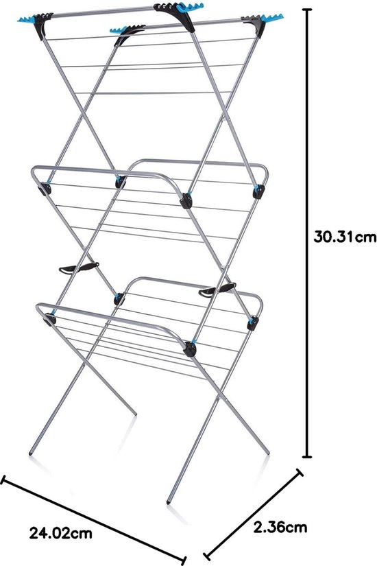3 stappen plus uitklapbaar droogrek, - chroom blauw / zilver | bol