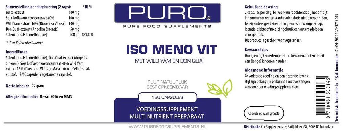Puro Iso Meno Vit Capsules 180capsules | bol