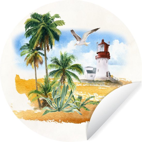 WallCircle - Muurstickers - Behangcirkel - Vuurtoren - Palmboom - Vogel - Strand - ⌀... | bol