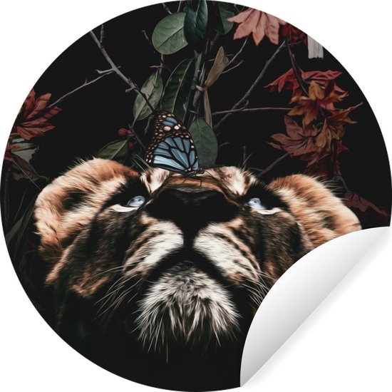 WallCircle - Muurstickers - Behangcirkel - Tijger - Bloemen - Vlinder - 80x80 cm -... | bol