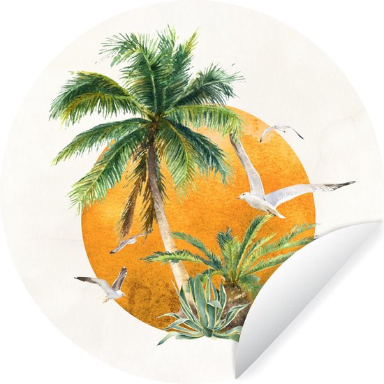 WallCircle - Muurstickers - Behangcirkel - Zon - Vogel - Palmboom - 100x100 cm -... | bol.com