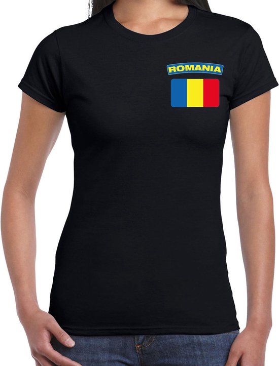 Romania t-shirt met vlag zwart op borst voor dames - Roemenie landen ...