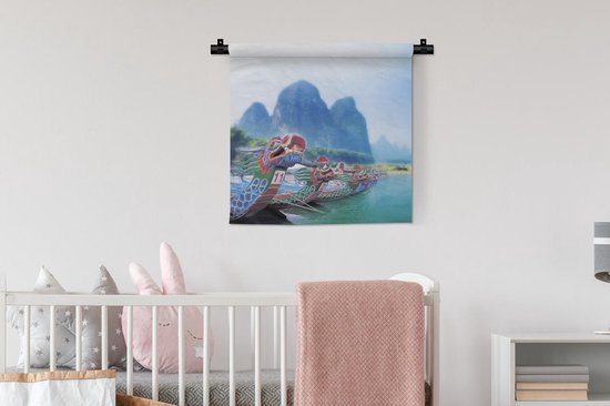 Wandkleed - Wanddoek - Boot - Draak - Groen - Drakenboot - 60x60 cm ...