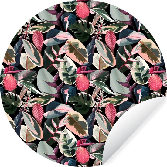 WallCircle - Muurstickers - Behangcirkel - Tropisch - Bladeren - Roze - 50x50 cm -... | bol
