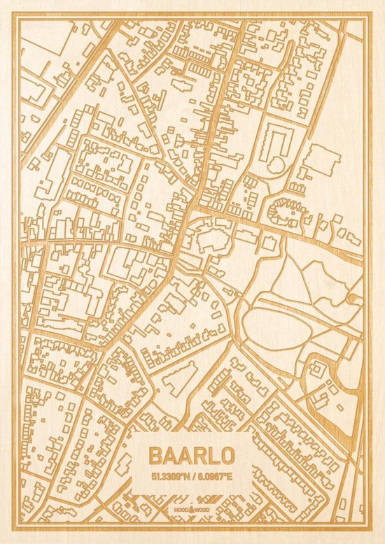 Kaart Baarlo - Gegraveerde stadskaart Hood&Wood - Hout, A4 | bol.com