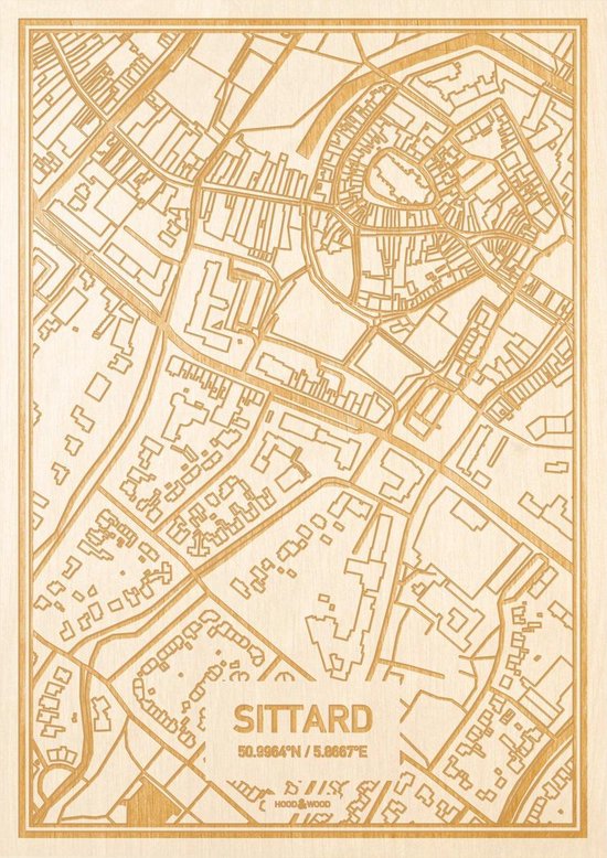 Kaart Sittard - Gegraveerde stadskaart Hood&Wood - Hout, A4 | bol.com