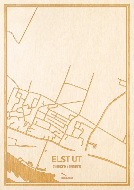 Kaart Elst Ut - Gegraveerde stadskaart Hood&Wood - Hout, A4 | bol.com