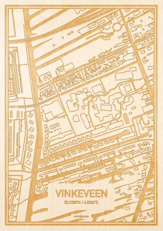 Kaart Vinkeveen - Gegraveerde stadskaart Hood&Wood - Hout, A4 | bol.com