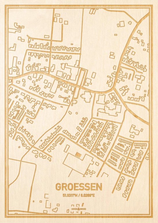 Kaart Groessen - Gegraveerde stadskaart Hood&Wood - Hout, A4 | bol.com