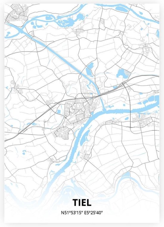 Tiel plattegrond - A3 poster - Zwart blauwe stijl | bol.com