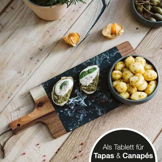 Serveerplank hout marmer zwart - serveerschaal acacia - kaasplank ...