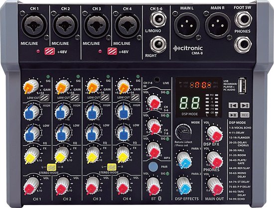 Citronic CMA-8 mixer met DSP, USB Play/Record/PC en Bluetooth | bol