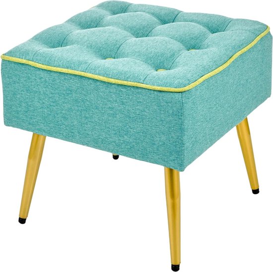 Gestoffeerde poef - vierkant - kruk - natuurlijk hout - voetenbank - 40 ...