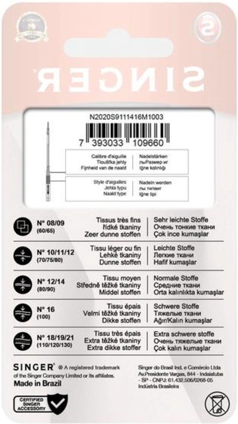 Singer Singer Universal 2020 MIX 70 / 80 / 90/ 100 (10 pièces ...