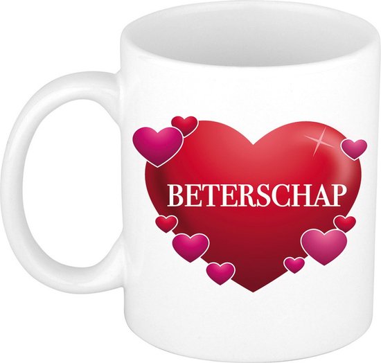 Beterschap cadeau koffiemok / theebeker wit met hartjes - 300 ml - keramiek - cadeau... | bol