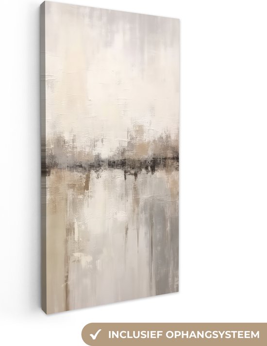 Canvas schilderij 40x80 cm - Wanddecoratie Moderne kunst - Abstract - Beige -... | bol