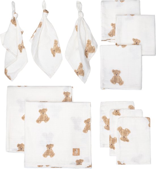 Jollein Baby Hydrofiel Starterset - Teddy Bear - 11-pack - Inclusief 2 grote... | bol