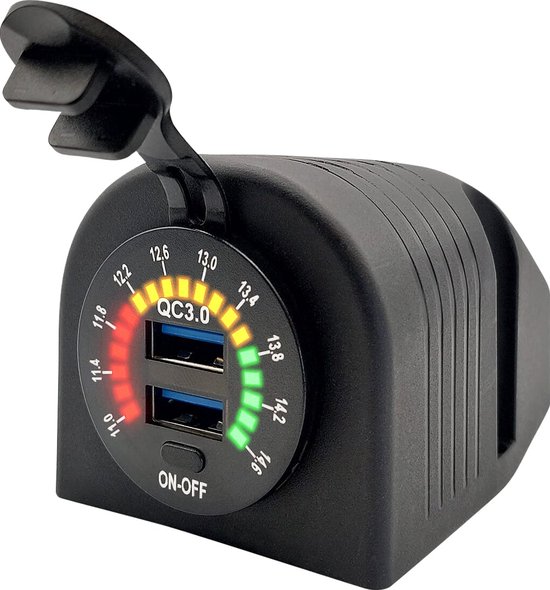 ProRide 12V USB Stopcontact 2 Poorten Opbouw met Schakelaar/Voltmeter ...