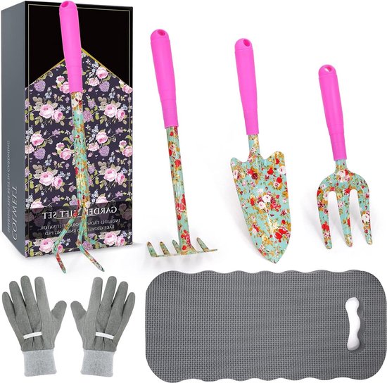 6 Pieces Beautiful Print Garden Tools Set for Women - Transplant Trowel ...