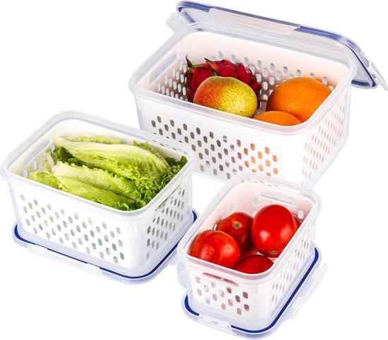 Fresh Produce Saver Storage Containers with Drain Baskets - Reusable ...