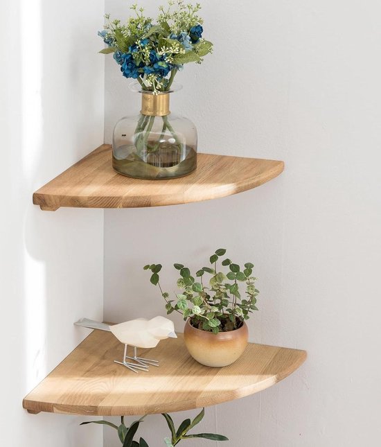 Hoekplank van 178 cm massief eikenhout set van 2 - zwevende hoekplanken ...
