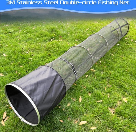 Vissersschepnet rubber opvouwbaar + tas grondpen - 3 m diameter 33 cm ...