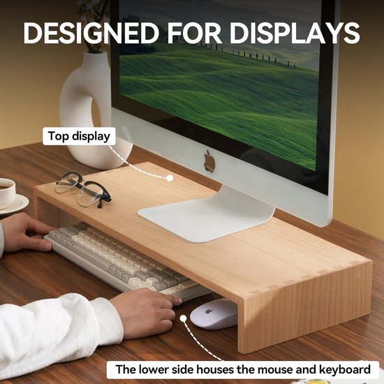 Monitorstandaard van hout - bureaustandaard voor computer - houten ...