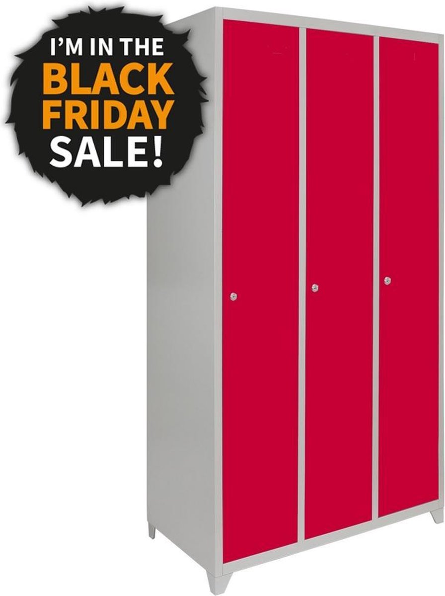Lockerkast Metaal - Rood - Driedeurs - 90cm(b)x50cm(d)x180cm(h ...