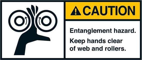 Caution Entanglement hazard sticker, ANSI, 2 per vel 35 x 80 mm | bol