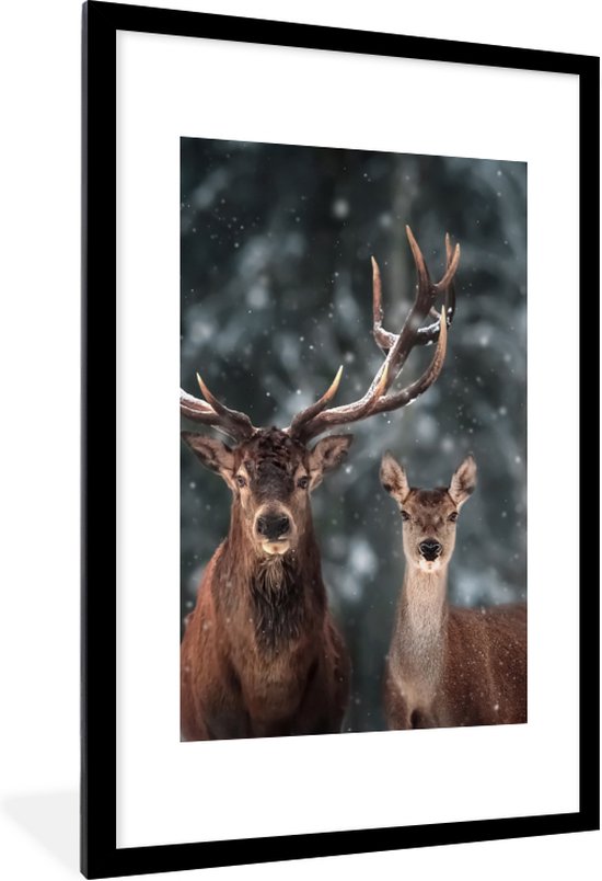 Fotolijst - Poster - Hert - Sneeuw - Dieren - Winter - Bos - Kader ...