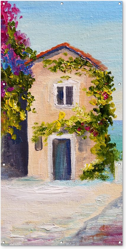 Schuttingposter Schilderij - Huis - Olieverf - Dorp - 100x200 cm - Tuindoek | bol