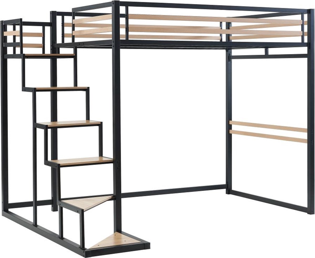 Hoogslaper 140 x 200 cm - Metaal en MDF - Zwart en naturel - JOGUI L ...